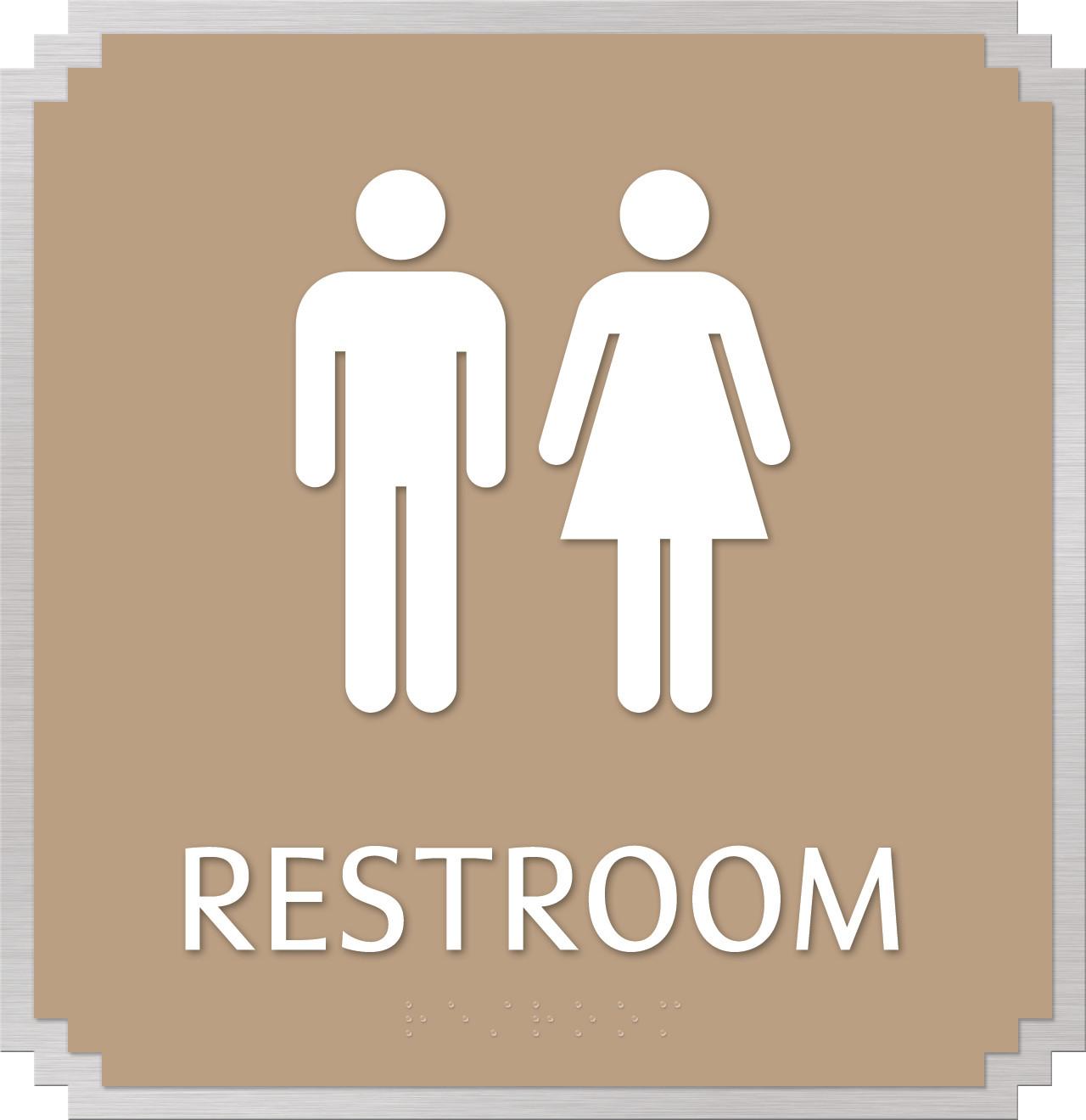 Marquis Restroom Sign with Male and Female Symbols, 8"W x 8-1/4"H ...