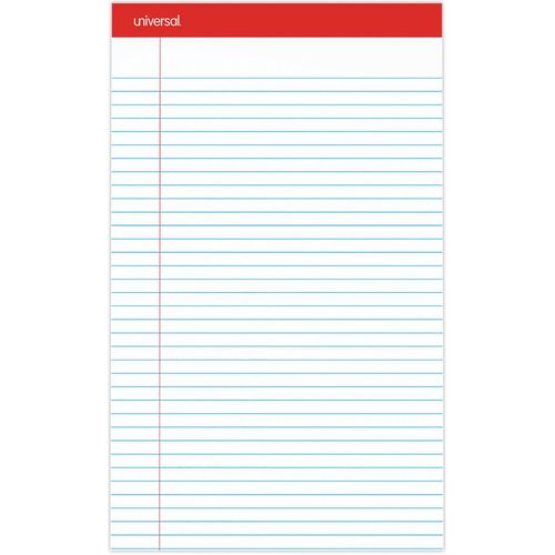 Universal® Perforated Ruled Writing Pad, Wide/Margin Rule, Legal, White ...
