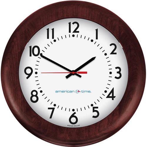 15" Radio Controlled Clock with Real Wood, Mahogany Finish Frame and ...