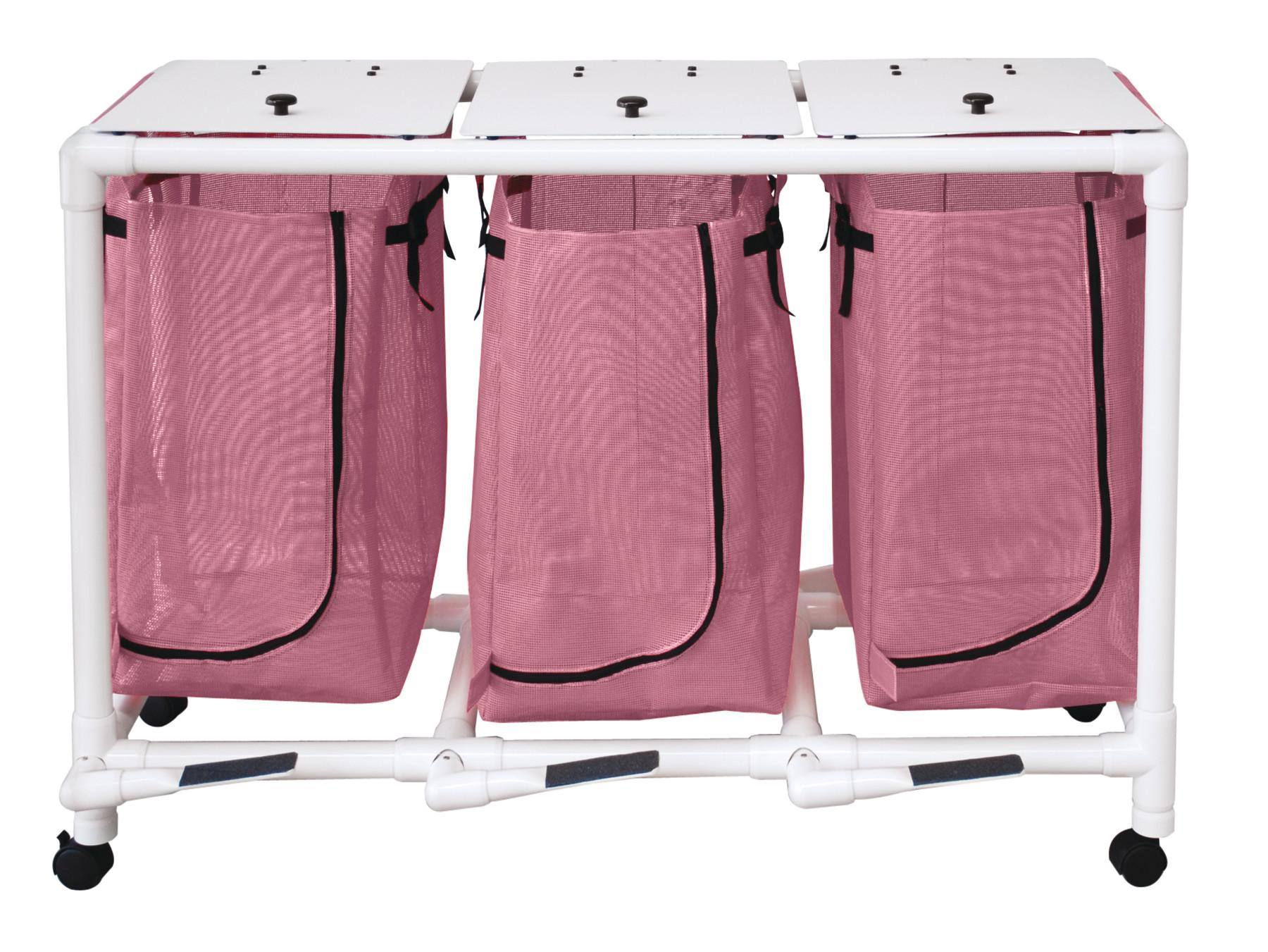 Direct Supply® Triple Hamper, 22 Gallon, Zipper-Front Mesh - Mesh Mauve ...