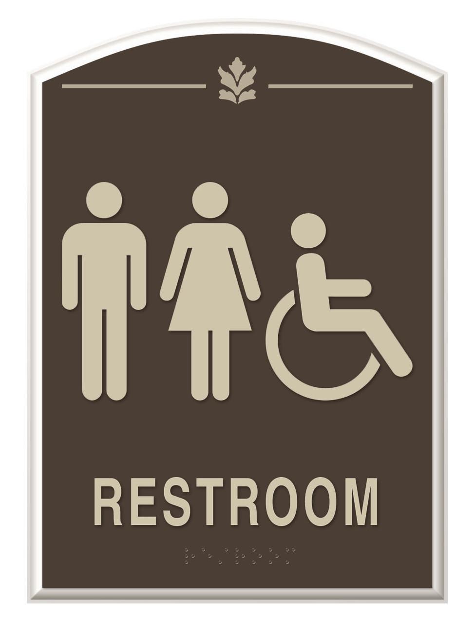 Contour Restroom Sign with Male/Female/ISA Symbols and Braille, 6-3/4"W ...